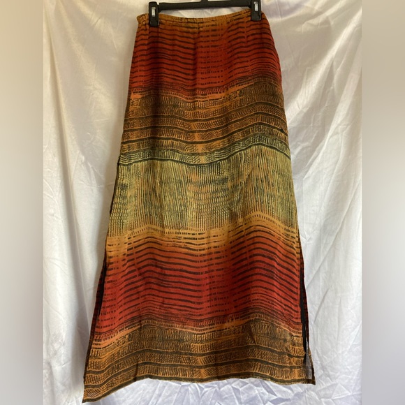 Chico’s Design | Skirts | Multi Colored Rust Black Striped Long Skirt ...